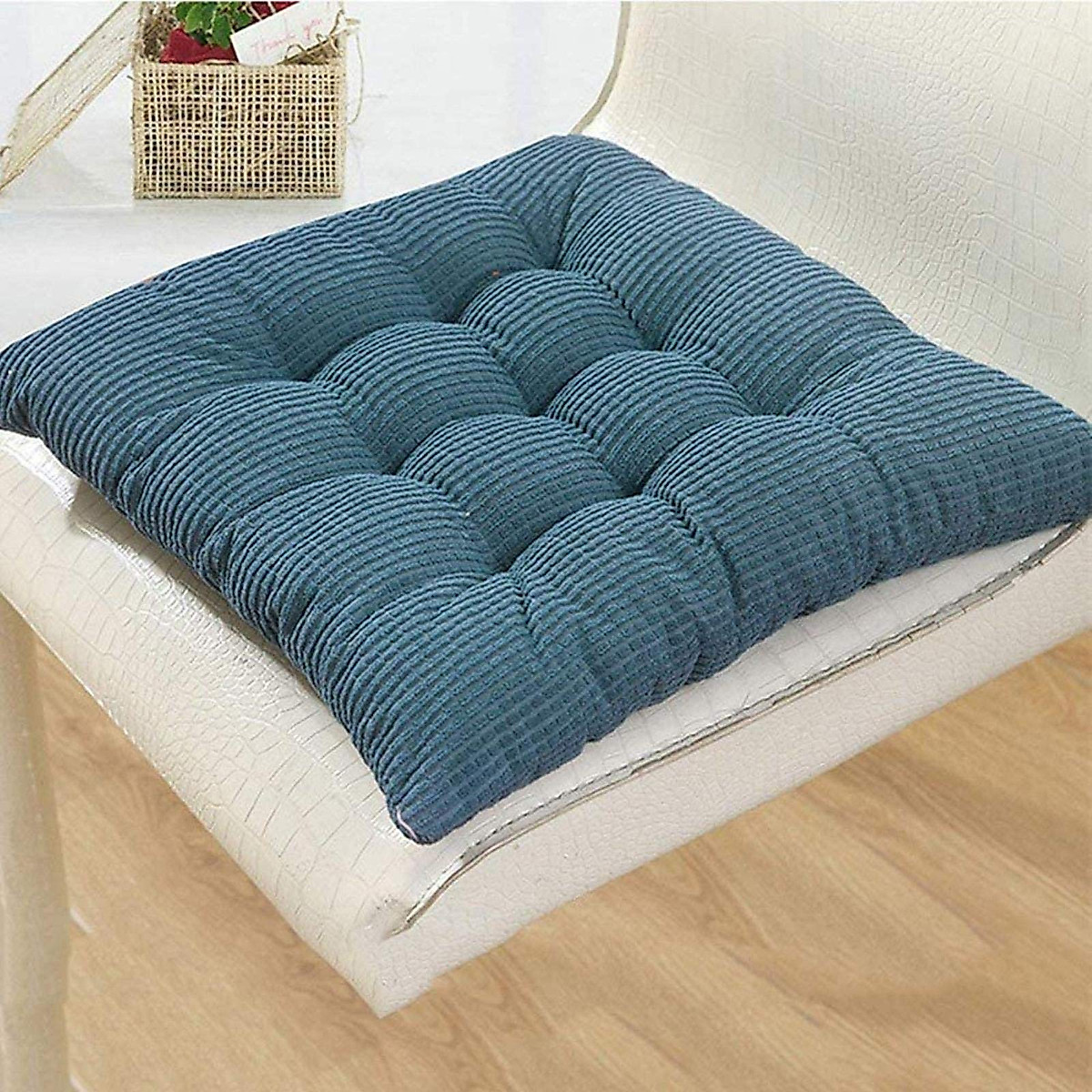 RGRE Chair Cushion with Ties for Dining Chairs Set of 4, 16” x 16”Outdoor Seat Cushions, Thickened Soft Corduroy Cotton Filled Wicker Chairs Pad for Kitchen Dining Chairs Patio Cushion