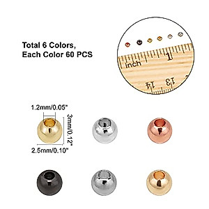 PH PandaHall 360pcs 3mm Spacer Beads 6 Colors Smooth Beads 14K Gold Beads Little Round Beads Seamless Ball Beads Long-Lasting Spacers for Summer Hawaii Layered Necklace Bracelet Jewelry Making