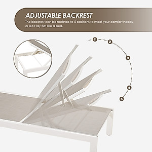 Iwicker Patio 2-Pieces Aluminum Chaise Lounge Chairs Adjustable Outdoor Quick Dry Foam Padded Lounger Reclining Chairs with 5-Position Backrest,Beige