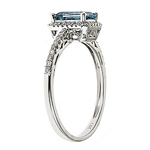 Gin & Grace 10K White Gold Genuine Aquamarine Ring with Diamonds for Women | Ethically, authentically & organically sourced (Emerald-Cut) Shaped Aquamarine Hand-Crafted Jewelry for her.
