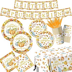 142Pcs Fall Baby Shower Decorations Little Pumpkin Baby Shower Decorations A Little Pumpkin is On The Way Baby Shower Tableware Sets Pumpkin Gender Reveal Thanksgiving Baby Shower Decorations