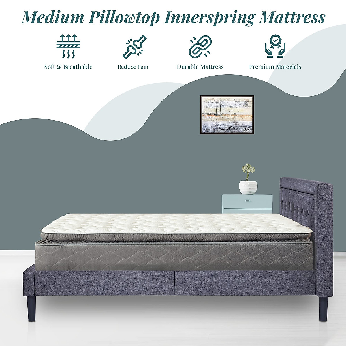 Greaton 13-inch Extra Plush Foam Encased Mattress with 3-inch Pillow Top, Provides Perfect Body Support and Ultimate Comfort, Premium Bedding Mattresses with Black Border and White Top, Full XL