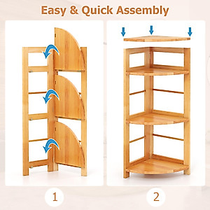 Giantex 4-Tier Corner Shelf, 34" Bookshelf with Rubber Wood Frame, Anti-Toppling Kit, Freestanding Storage Shelf, Corner Display Rack Plant Stand for Living Room, Study, Bedroom, Home, Natural