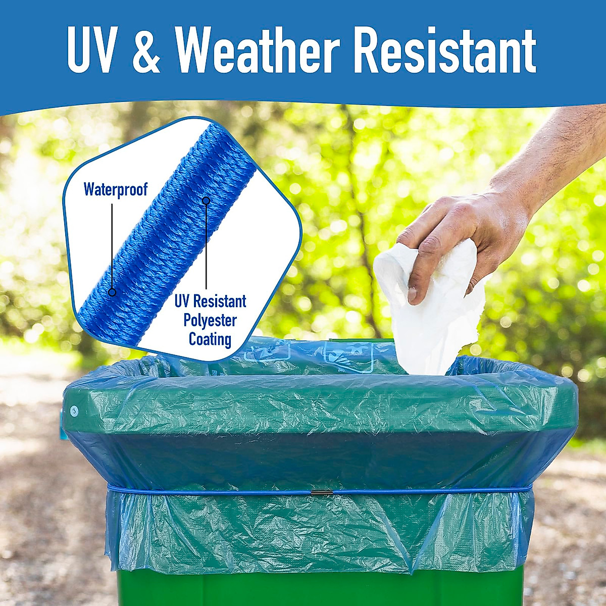 Large Rubber Bands Set of 3, Fits 55, 65, 96 Gallon Trash Cans, Trash Can Rubber Bands for Large Trash Bags, Durable Kitchen Garbage Bag Straps, Heavy Duty Elastic Bands in Black, Blue and Olive Green