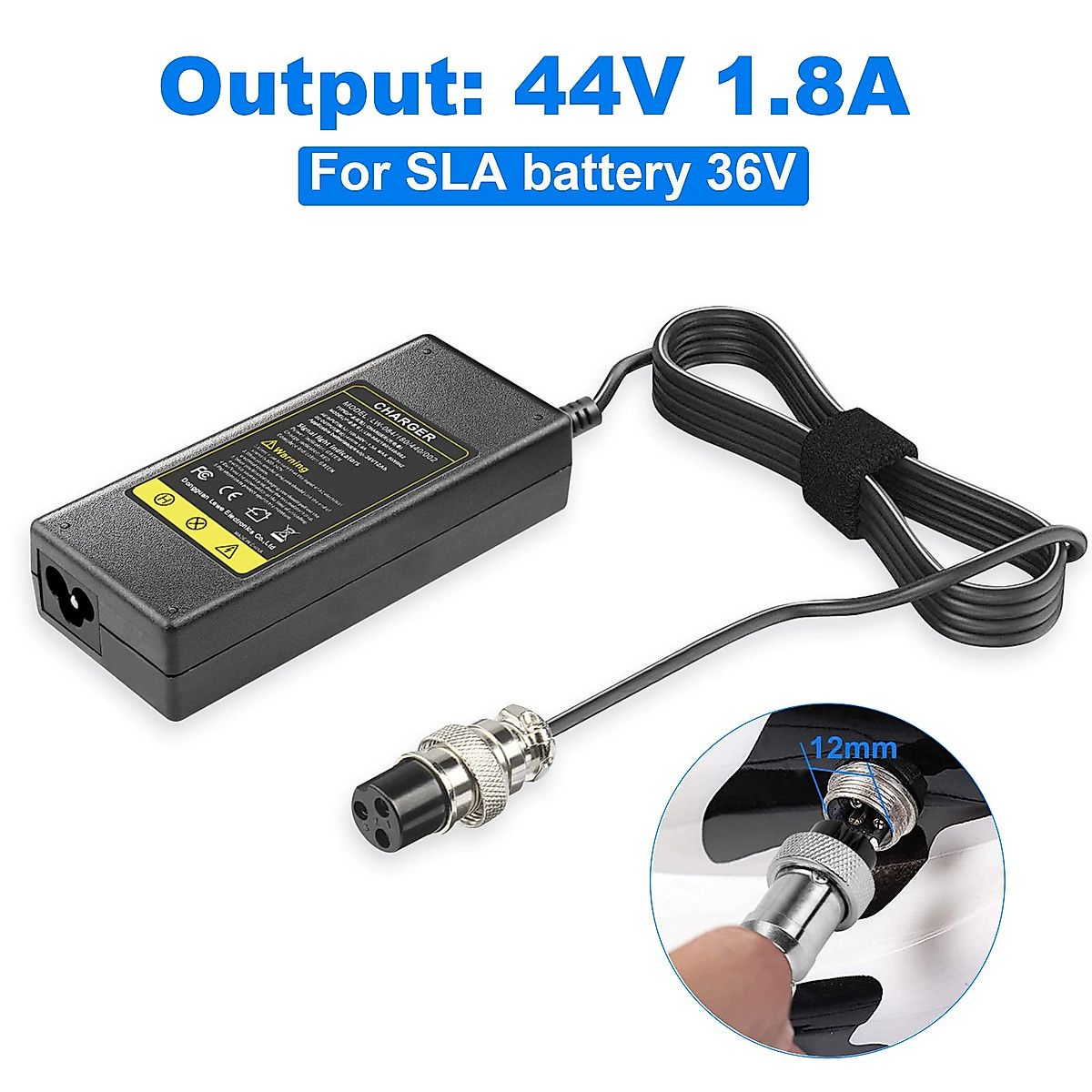 36V 1.8A Female 3-Pin XLR Lead Acid Battery Charger with 3-Prong Inline Power Supply Cord for 36V Boreem Jia, Minimoto, Rad2Go, Electric Scooter, ATV, Go Kart, with 3-Prong Inline Female Connector