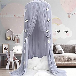 OldPAPA Bed Canopy for girls - Princess Bed Canopy Mosquito Net Nursery Play Room Decor Dome Premium Yarn Netting Curtains Baby Game Dream Castle, Grey
