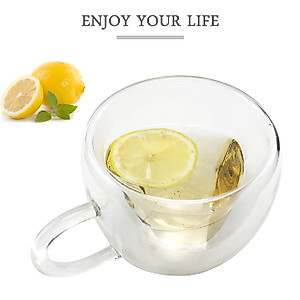 Asng Heat resistant creative double layer heart cup cup clear glass milk cup tea milk cup cup coffee cup (240ML/8oz)