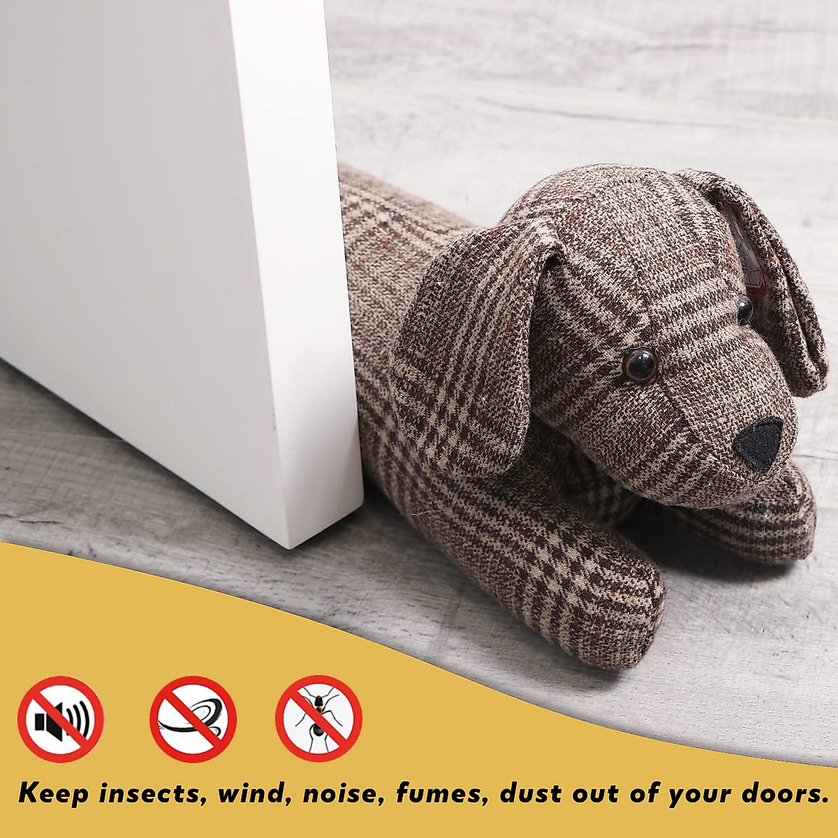 SANFERGE Dog Under Door Draft Stopper Heavy Duty, 3LB 34 Inch Decorative Fabric Door Draft Blocker, Animal Weather Stripping Sound Proof Bottom Seal, Save Energy Stopper Guard, Brown Plaid