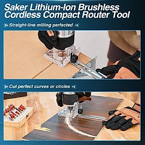 Saker Brushless Router Tool Cordless,Compact Router Tool,Wood Router for Woodworking,Lithium-Ion Brushless Motor for Edge Trimming with Adjustable Speed for DIY Projects