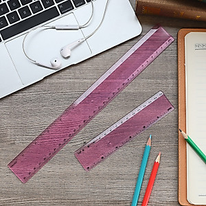 eBoot Plastic Ruler Straight Ruler Plastic Measuring Tool 12 Inches and 6 Inches, 2 Pieces (Black) (Pink Purple)