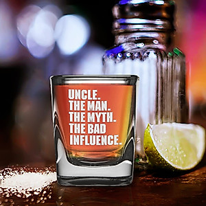 shop4ever Uncle The Man The Myth The Bad Influence Engraved Square Heavy Base Shot Glass 2 oz. Shooter with Gift Box
