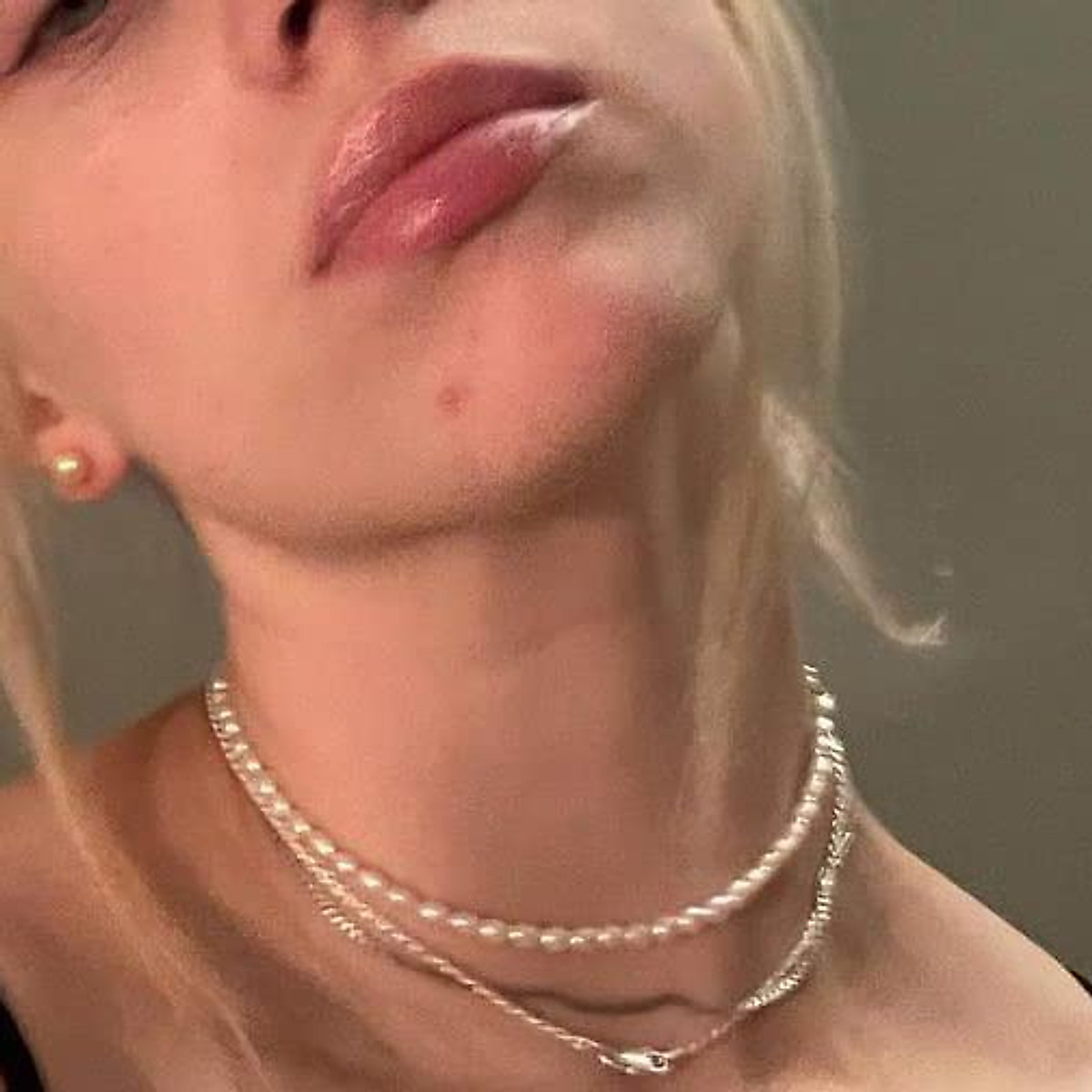 Pearl Necklace for Women, Handmade with Tiny White Freshwater Pearls and Silver Clasps and Adjustable Chain Pearl Choker 14", Cute Trendy Summer Jewelry for Girls