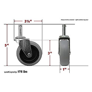 Shepherd Hardware 9807 3-Inch Swivel Stem Caster, Rubber Wheel, 7/16-Inch Stem Diameter, 175-lb Load Capacity