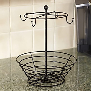 Nifty Coffee Pod & Mug Carousel – Holds 4 Cups, Capsule Storage, Spins 360-Degrees, Lazy Susan Platform, Modern Black Steel, Home or Office Kitchen Counter Organizer