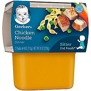 Gerber Baby Food 2nd Foods, Dinner, Chicken Noodle Puree, 4 Ounce Tubs, 2-Pack
