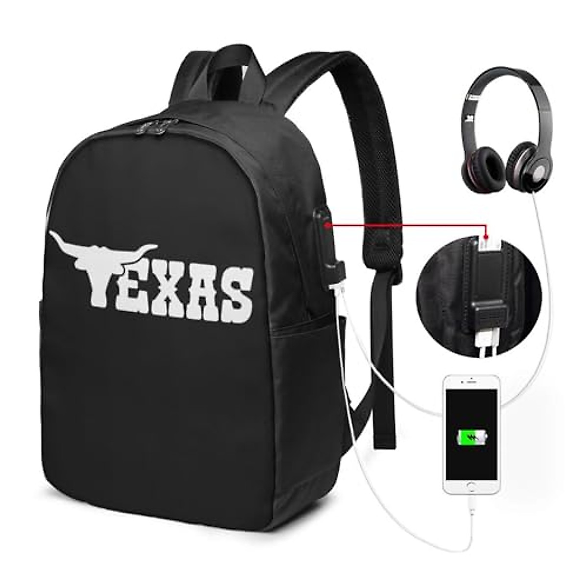 VNCXCNCN I Love TEXAS Laptop Backpack Classic Backpack Band Elements Travel Backpack Sports Backpack With USB port