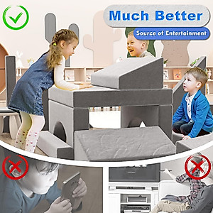 Yaofala Kids Couch, 15 PCS Certified Modular Toddler Couch Kids Play Couch, Child Sectional DIY Sofa Couch for Playroom Bedroom Living Rooms, Convertible Foam and Floor Cushion for Gift