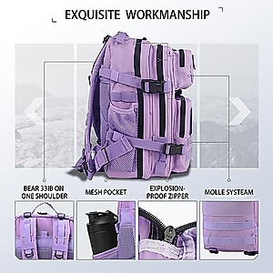 Saboos Gym Backpack for Women Tactical Military Outdoor Hiking Travel Camping Backpack Nylon Large Rucksack 25L Purple