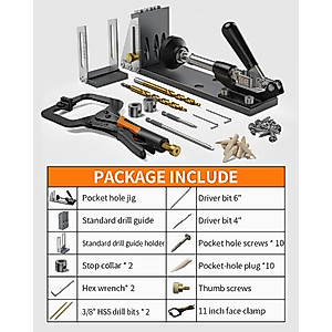 Kolvoii Pocket Hole Jig Kit, Efficient and Precise Jig Pocket Hole System with 11 Inch Face Clamp for Creating Strong and Hidden Wood Joints