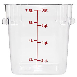 Met Lux 8 Quart Brine Bucket, 1 Square Marinating Container - With Volume Markers, Built-In Handles, Clear And Red Plastic Dough Rising Bucket, Freezer-Safe, Lids Sold Separately