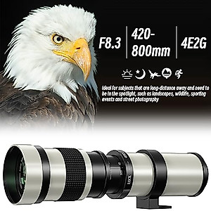 Lightdow 420-800mm f/8.3 Super Telephoto Lens with T-Mount for Canon EOS DSLR Cameras - White