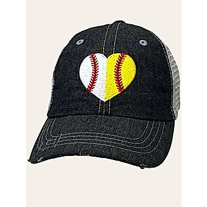 Cocomo Soul Womens Ball Mom Hat | Ball Mom | Ball Mom Baseball Softball Mom Hat | Half Baseball Half Softball Hat 400 Dark Grey