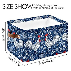 Roosters Farmhouse Snowflakes Storage Basket Bins Collapsible Toy Storage Bins with Handles Laundry Baskets for Playroom Living Bed Room Office Clothes Nursery,1 pcs