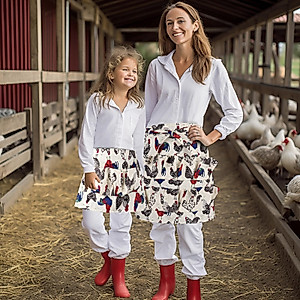 Hossmily 2 Pack Egg Apron, Egg Collecting Apron for Chicken Duck Goose Eggs, Chicken Egg Apron for Housewife Farmhouse Kitchen Restaurant Parent-Child Activities, Adult 12 Pockets &Child 3 Pockets