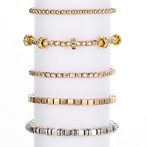 3630 Pieces Assorted Spacer Beads Faceted Rondelle Cube Square Column Beads Crystal Round Charms for Jewelry Making DIY Loose Beads, 5 Styles (Platinum, Gold, Rose Gold)