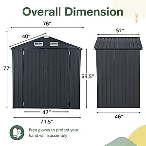 OC Orange-Casual 6 x 4 FT Outdoor Storage Shed, Metal Garden Tool Shed, Outside Sheds & Outdoor Storage Galvanized Steel w/Lockable Door for Backyard, Patio, Lawn, Black