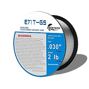 NICETECH, Gasless Flux Cored Welding Wire, Carbon Steel, E71TGS. 030-Diameter, 2 Pounds Spool, Silver, Package of 1