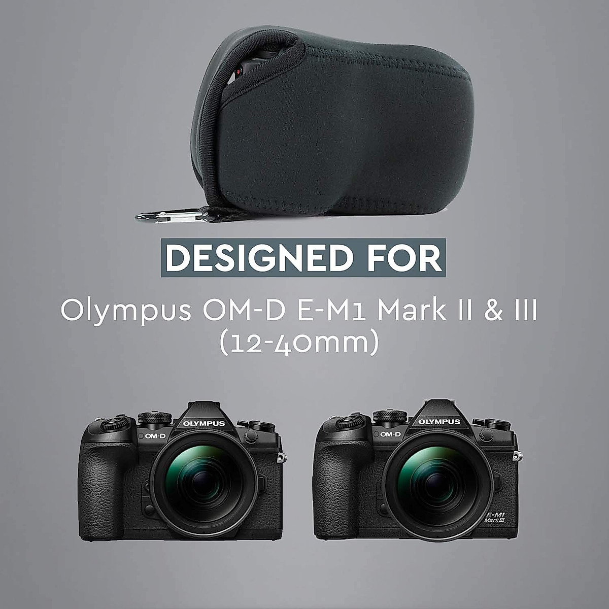 MegaGear Ultra Light Neoprene Camera Case Compatible with Olympus OM-D E-M1 Mark III, E-M1 Mark II (12-40mm), Black (MG1070)