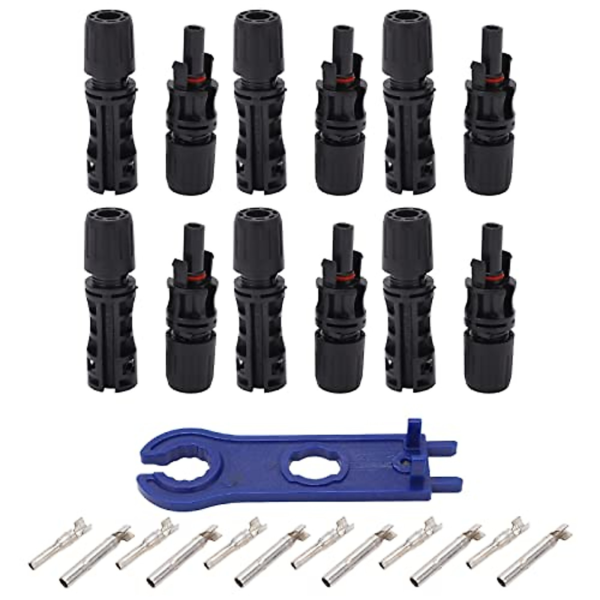 PV Connector, Copper Pins Tinned Solar Panel Cable Connector Waterproof 12pcs PPO Keyed for Industry (1500V-30A)