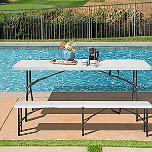 FDW Folding Bench 6FT Plastic Portable Bench Outdoor Bench Garden Bench with Carrying Handle for Picnic Camping Dining Party (1)