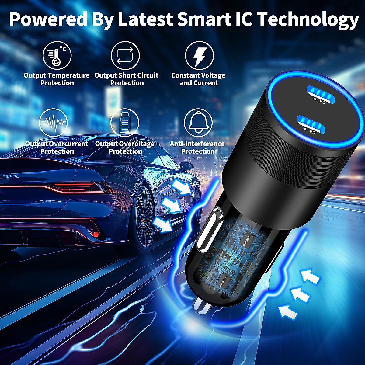 【MFi Certified】 iPhone 15 Fast Car Charger, KYOHAYA 72W Dual PD Power Cigarette Lighter USB-C Car Charger Fast Charging + 2Pack Type-C Cable for iPhone 15 Pro/15 Pro Max/Galaxy S24/S23/Pixel/iPad Pro