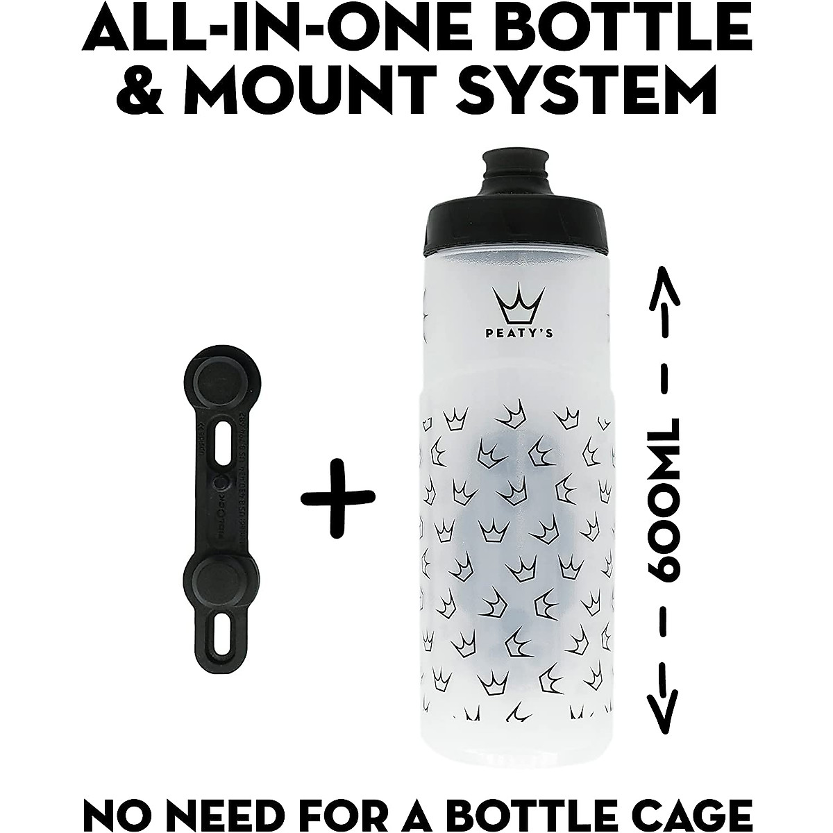 Peaty's Fidlock Lockin Magnetic Bike Water Bottle & Mount, Topo/Clear, 600 ml/ 20 oz.