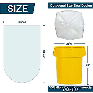 55 Gallon Trash Bags - 50 Count - 38" x 58" Clear Plastic Garbage Bags, Coreless Plastic Garbage Bags Perfect for Commercial Waste Indoor and Outdoor Useor Recycling Bins
