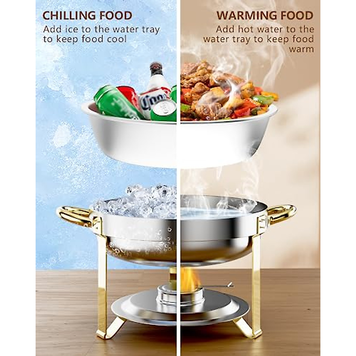 Halamine Chafing Dish Buffet Set, Round Chafers and Buffet Warmers Sets 4 Pack, 5Qt Stainless Steel Chafing Dishes for Buffet with Glass Lid, Food Warming Tray for Party, Dinners and Catering