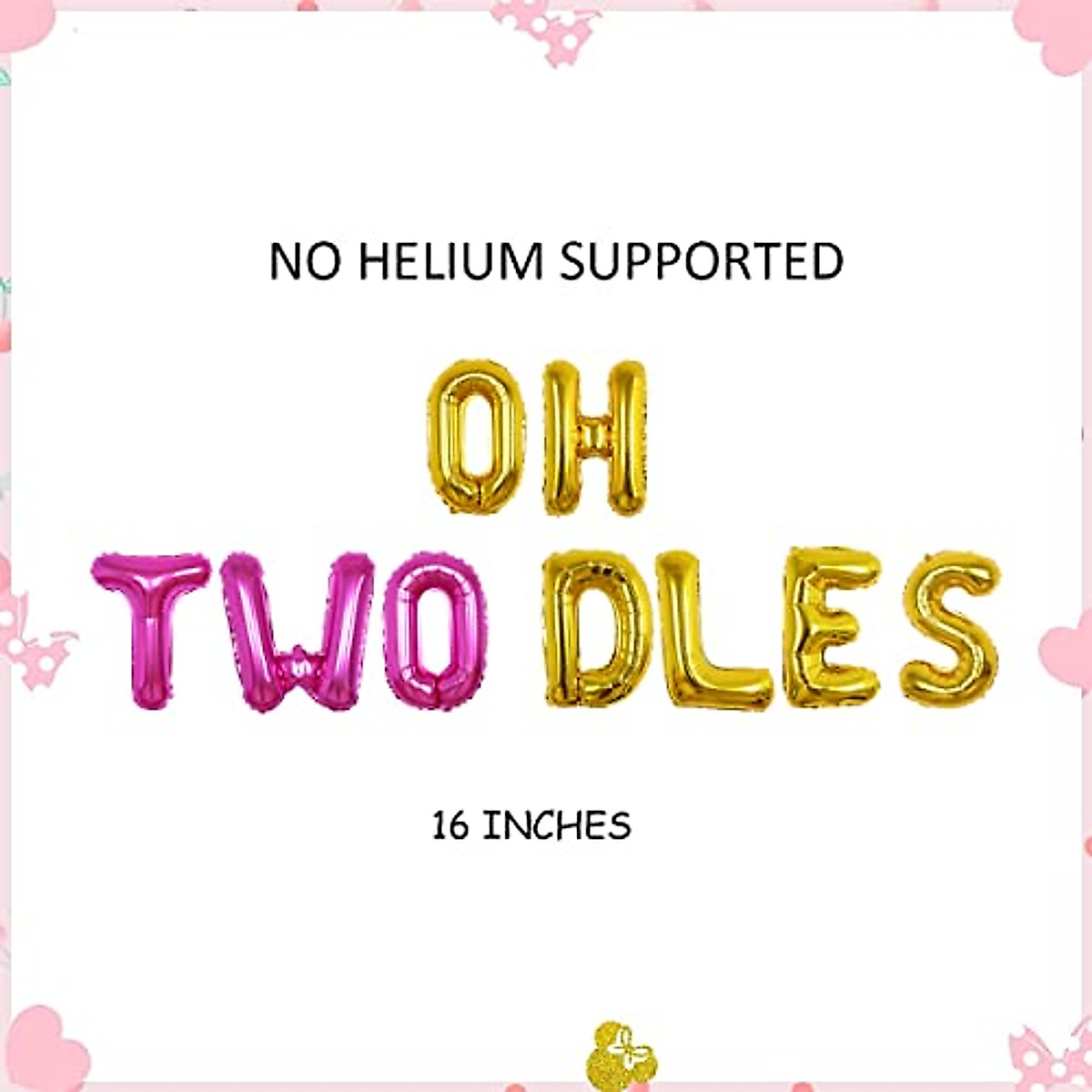 Cartoon Mouse 2nd Birthday Decorations for Girl Pink and Gold Oh Twodles Birthday Party Supplies with Cake Topper Number 2 Foil Balloon Happy Birthday Banner Garland for Cartoon Mouse Themed Party Decorations