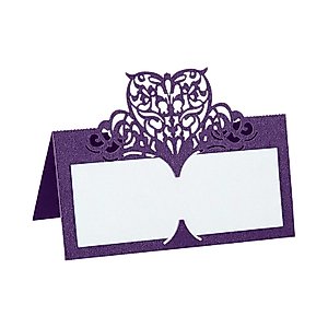 PATIKIL Table Name Place Cards,50Pcs 3.9 x 3.9inch Favor Decor Hollow Butterfly Cut Design Seat Blank Card for Wedding Party Seating Place Cards Purple