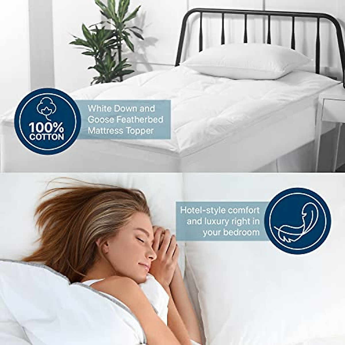 Allied Home Feather Bed Mattress Topper - 300 TC Cotton Shell White Down Hotel Mattress Topper, Quilted Soft Down Mattress Topper, Multi-Layered Soft Mattress Topper - King, 80” x 78”