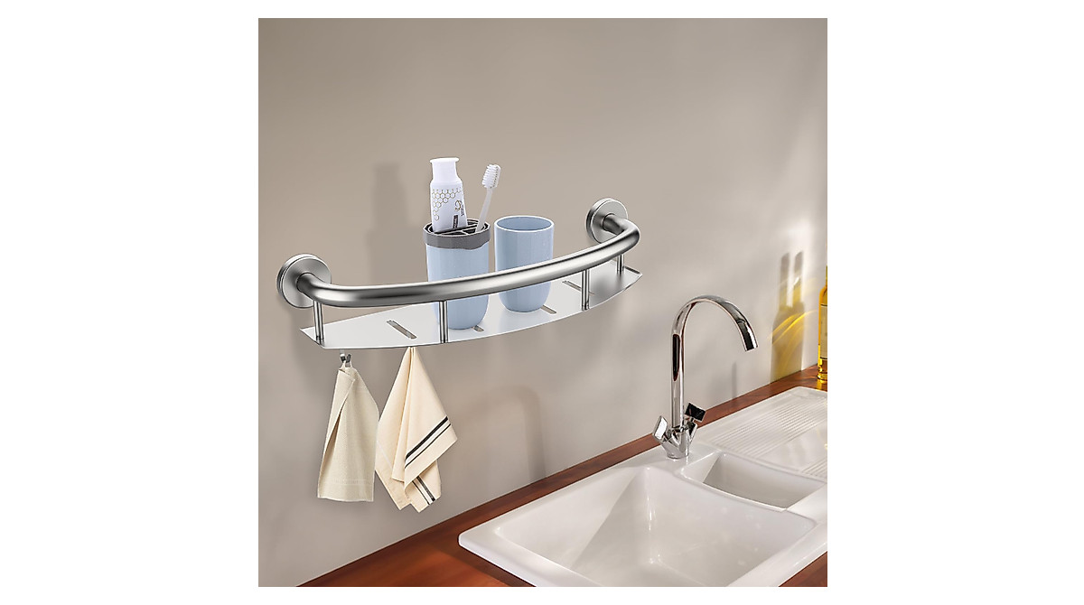 Satin Brushed Nickel Shower Grab Bar with Shelf - 18 Inch