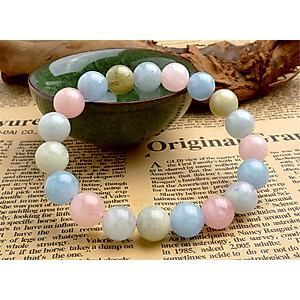 Muko Gemstone 10mm Natural Colorful Morganite Crystal Round Beads Women Men Charm Bracelet AAAA