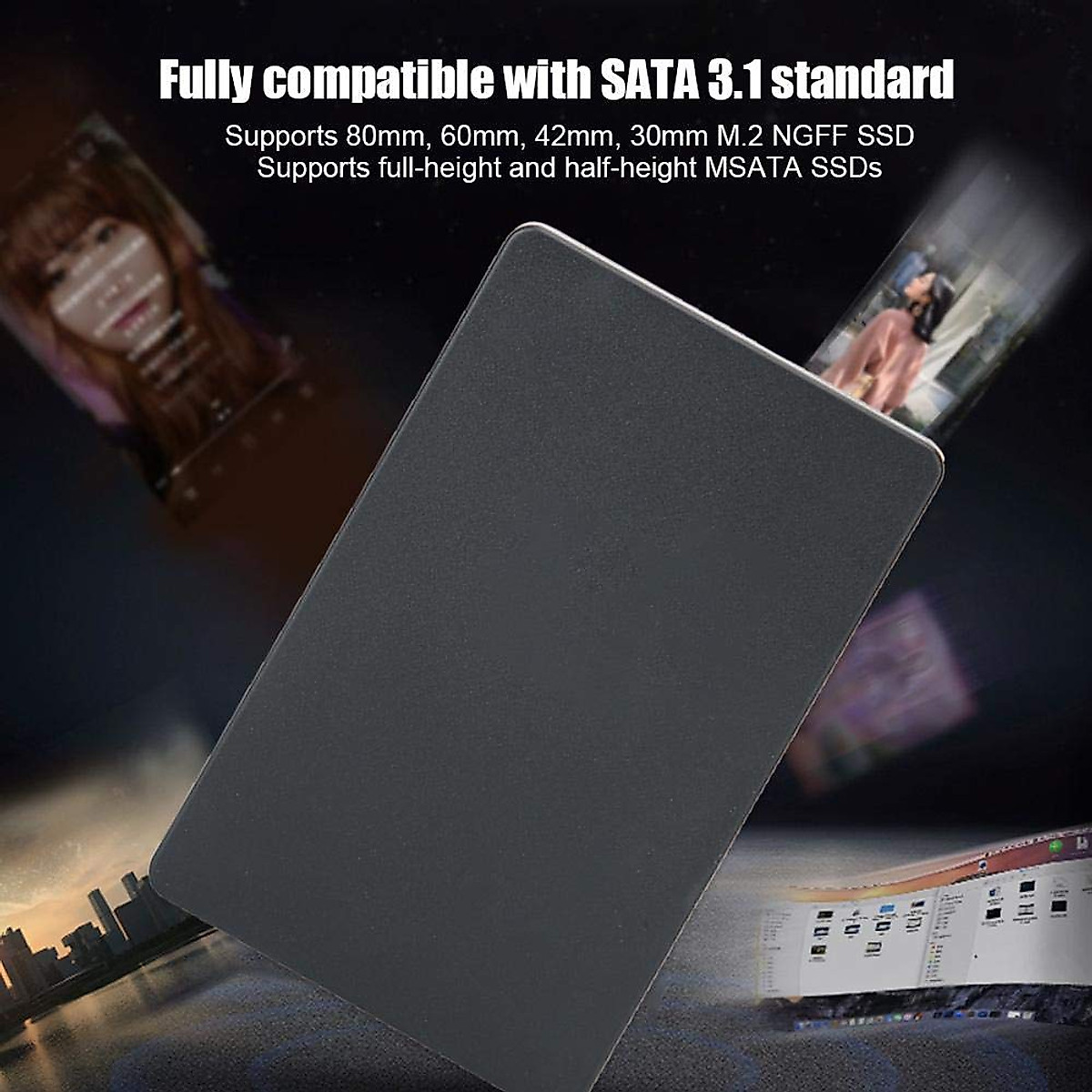 ASHATA Hard Disk Box Black ABS SSD 2 in 1 M.2 B-Key MSATA to SATA 3.0 Computer Accessories
