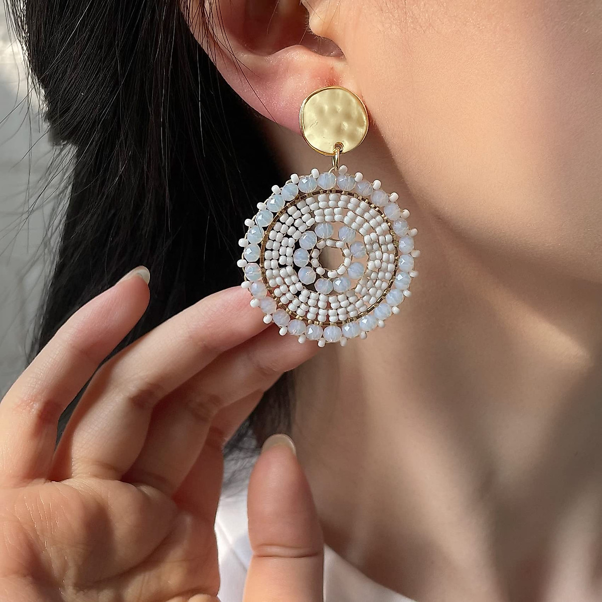 A Golden Cloud White Beaded Earrings For Women Summer Beach Boho Bead Dangle Drop Statement Earrings Fashion Jewelry