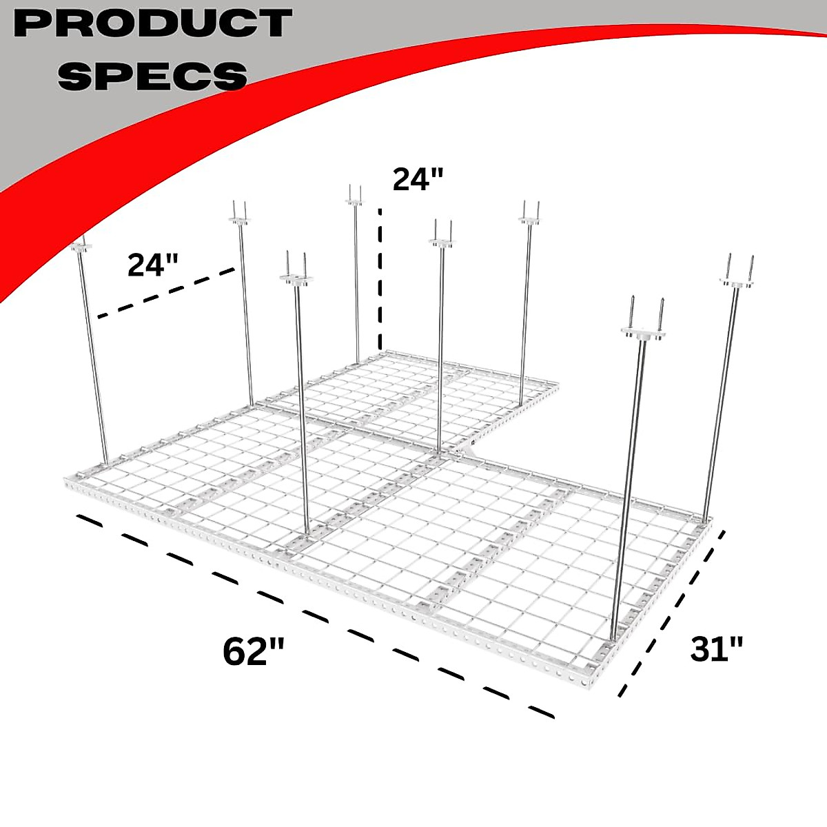 DURA-LIFT Elevate Adjustable Height Overhead Garage Door Ceiling Triple L Shaped Platform (31 in. W x 93 in D)