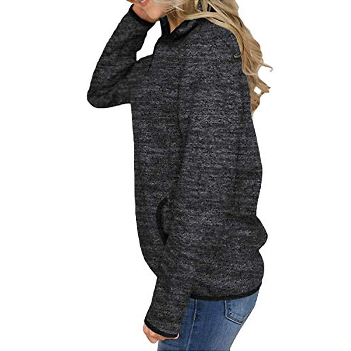 Artfish Women's Women Quarter Zip Casual Pullovers Lightweight Fleece Sweatshirts with Pockets (S,Black)