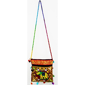 Crafts of India Ethnic multi purpose Bag Embroidered Elephant Hand made black sling