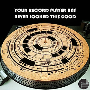 TazStudio Premium slipmat - Cork Turntable Mat [4mm Thick] for Better Sound Support on Vinyl LP Record Player - Cork mat Original Geometric Design Psychedelic Geometric Analog Art-m9