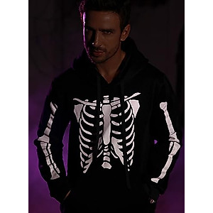 Arvilhill Men's Halloween Skeleton Black Pullover Party Costume Funny Hoodies Casual Sweatshirt M